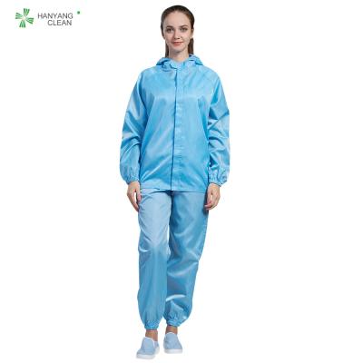 China ESD Antistatic Reusable Cleanroom Coverall Jacket and Pants with Hood for Class 1000 ISO 5 for sale