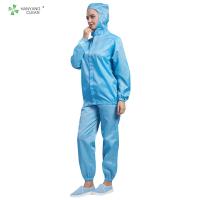 China ESD Antistatic Reusable Cleanroom Coverall Jacket and Pants with Hood for Class 1000 ISO 5 for sale