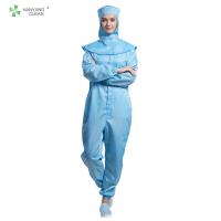 China ESD Cleanroom Coverall Blue Polyester Antistatic Autoclavable Class 1000 for sale