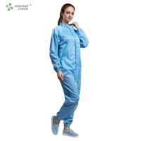 China ESD Cleanroom Coverall Blue Polyester Antistatic Autoclavable Class 1000 for sale