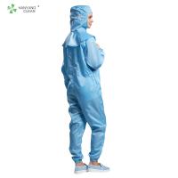 China ESD Cleanroom Coverall Blue Polyester Antistatic Autoclavable Class 1000 for sale