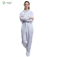China ESD Conductive Fiber Coverall with Hood Boots for Class 100 Cleanroom 108gsm for sale