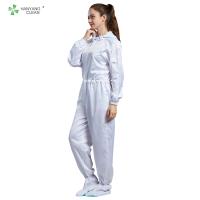 China ESD Conductive Fiber Coverall with Hood Boots for Class 100 Cleanroom 108gsm for sale