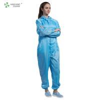 China Unisex ESD Autoclavable Clean Room Coverall Blue 108 GSM ISO9001 for sale