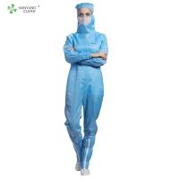 China ESD Antistatic Sterilized Dust-Free Coverall Blue with Hood Mask Class 100 Cleanroom for sale