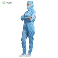 China ESD Antistatic Sterilized Dust-Free Coverall Blue with Hood Mask Class 100 Cleanroom for sale