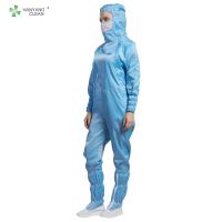 China ESD Antistatic Sterilized Dust-Free Coverall Blue with Hood Mask Class 100 Cleanroom for sale
