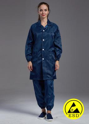 China ESD Sterilized Clean Room Lab Coat with 10E6-10E9 Ohm Surface Resistance and 0.36kg Weight for Class 1000+ Environments for sale