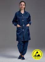 China ESD Sterilized Clean Room Lab Coat with 10E6-10E9 Ohm Surface Resistance and 0.36kg Weight for Class 1000+ Environments for sale