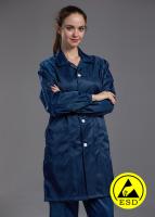 China ESD Sterilized Clean Room Lab Coat with 10E6-10E9 Ohm Surface Resistance and 0.36kg Weight for Class 1000+ Environments for sale