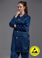 China ESD Sterilized Clean Room Lab Coat with 10E6-10E9 Ohm Surface Resistance and 0.36kg Weight for Class 1000+ Environments for sale
