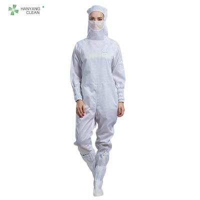 China Side Open Hooded Class 100 Clean Room Coverall with Mask Antistatic ESD 98% Polyester 2% Conductive Fiber for sale