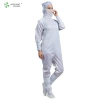 China Side Open Hooded Class 100 Clean Room Coverall with Mask Antistatic ESD 98% Polyester 2% Conductive Fiber for sale