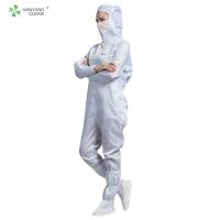 China Side Open Hooded Class 100 Clean Room Coverall with Mask Antistatic ESD 98% Polyester 2% Conductive Fiber for sale