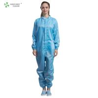 China Polyester Carbon Fiber Cleanroom Lab Coat Blue 75D 100D Yarn 0.3kg ESD Gown for sale