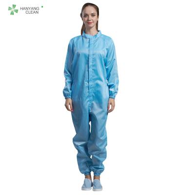 China Polyester Carbon Fiber Cleanroom Lab Coat Blue 75D 100D Yarn 0.3kg ESD Gown for sale