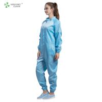 China Polyester Carbon Fiber Cleanroom Lab Coat Blue 75D 100D Yarn 0.3kg ESD Gown for sale