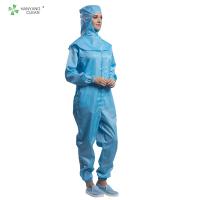 China Polyester Carbon Fiber Cleanroom Lab Coat Blue 75D 100D Yarn 0.3kg ESD Gown for sale