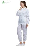 China Cleanroom ESD Antistatic White Autoclavable Garment 108gsm Surface Resistance 10E6-10E9 for sale