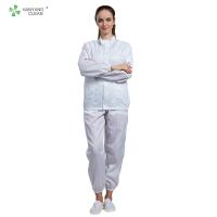 China Cleanroom ESD Antistatic White Autoclavable Garment 108gsm Surface Resistance 10E6-10E9 for sale