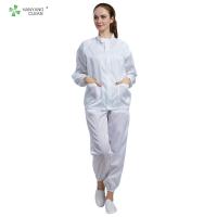 China Cleanroom ESD Antistatic White Autoclavable Garment 108gsm Surface Resistance 10E6-10E9 for sale