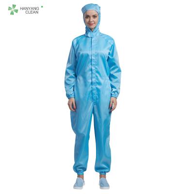 China ESD Antistatic Autoclaveable Coverall with Hood Blue 108gsm for Pharmaceutical Cleanroom for sale