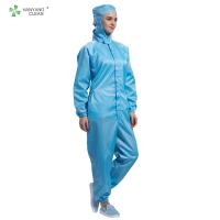 China ESD Antistatic Autoclaveable Coverall with Hood Blue 108gsm for Pharmaceutical Cleanroom for sale
