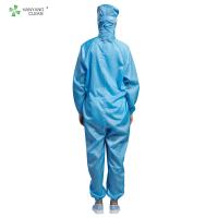 China ESD Antistatic Autoclaveable Coverall with Hood Blue 108gsm for Pharmaceutical Cleanroom for sale