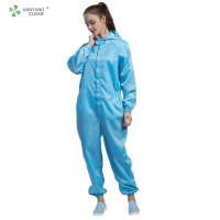 China ESD Antistatic Autoclaveable Coverall with Hood Blue 108gsm for Pharmaceutical Cleanroom for sale
