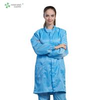 China Dust-Free Antistatic ESD Blue Lab Coat - 0.36kg Set with 92-95% Particle Barrier Efficiency for Cleanrooms for sale