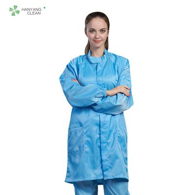 China Dust-Free Antistatic ESD Blue Lab Coat - 0.36kg Set with 92-95% Particle Barrier Efficiency for Cleanrooms for sale