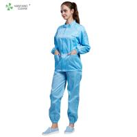 China Polyester Fiber ESD Antistatic Suit Jacket Reusable Blue Cleanroom 108gsm for sale