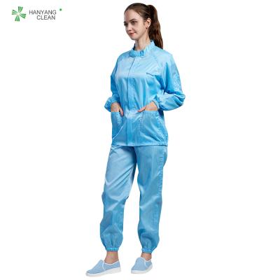 China Polyester Fiber ESD Antistatic Suit Jacket Reusable Blue Cleanroom 108gsm for sale