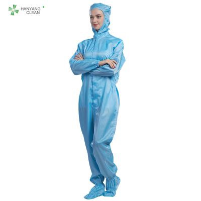 China Anti Static ESD Cleanroom Overall Workwear Blue 108gsm Surface Resistance 10E6-10E9 for sale