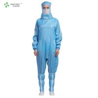 China Hooded Anti-Static Cleanroom Coverall with 0.36kg Weight and 92-95% Particle Barrier Efficiency for sale