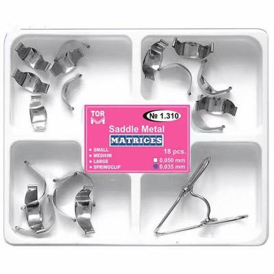 China 18pcs Dental Saddle Contoured Matrices Matrix Bands With Spring Clip MFDS Safety Standard Metal Material TOR VM TOP BM for sale