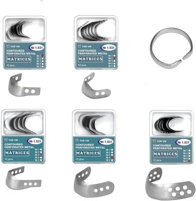 China Steel TOR VM 1.531 Dental Metal Contoured Perforated Matrices Matrix Bands Large with Ledge 0.05mm 12 pcs/kit TOP BM for sale
