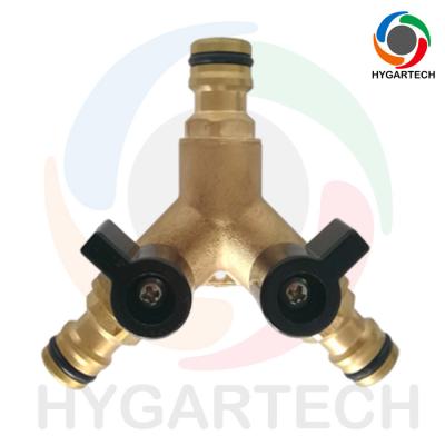 China Brass Y Type 3 Way Hose Connector With Valve Distributor Spliter for sale