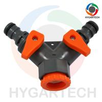 China Plastic Garden Two-Way Manifold Ball Valve  Distributor Tap With Female Thread X Two Click Quick Connect for sale
