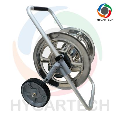 China Typically Silver Or Black Metal Hose Reel Cart Including Hose Guide Perfect for Organizing and Transporting Hoses Safely for sale