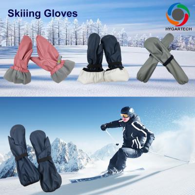 China PU & Polyester Waterproof Windproof  Lined Blue Skiing Gloves For Winter Outdoor Adventures for sale
