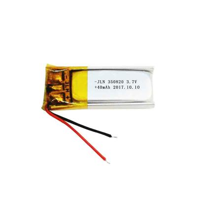 China Factory Supply 350820 3.7V 40mAh Mini Lithium Polymer Battery Built-in PCM Protection with Red Black Wire Leads for Bluetooth Earbuds, RoHS Compliant Made in China for sale