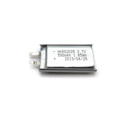 China PL802035 3.7V 500mAh LiPo Battery 1.85Wh Lithium Polymer Battery Built-in Protection Circuit for Smart Wearables, RoHS Compliant Made in China for sale