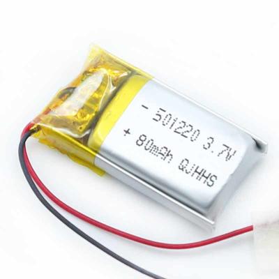 China PL501220 3.7V 80mAh Rechargeable Lithium Polymer Li-Po Battery with Lead Wires for Ultra Small Wearable Electronics, RoHS Compliant Made in China for sale