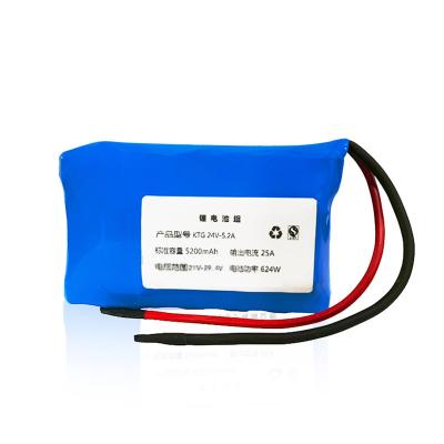 China 5200mAh 24V High Discharge Lithium Ion Battery Pack Bare Red Black Silicone Wires，Rechargeable Li-ion Storage Battery for Portable Power Equipment，CE China Manufacturer for sale