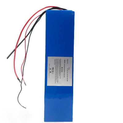 China 10Ah 24V Long Strip 18650 Lithium Ion Battery Pack with Bare Red Black Silicone Wires, Blue PVC Wrapped Rechargeable Li-ion Storage Battery with FCC CE Certified Label for Electric Scooter for sale