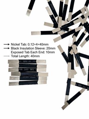 China Custom Battery Nickel Strip, 0.12*4*40mm Battery Nickel Strip, Pre‑Sleeved 20mm Black Heat‑Shrink Tube with 10mm Bare Tab on Both Sides for Lithium Battery Pack Spot‑Welding, China Supplier for sale