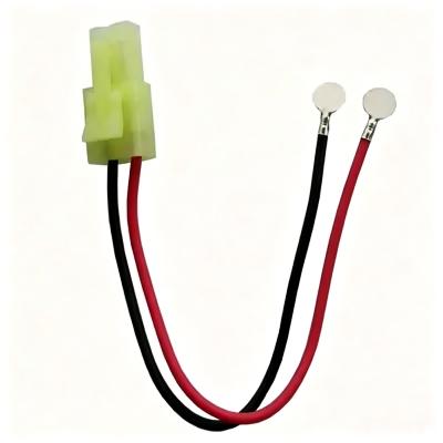 China Custom 2 Pin Light Green Plastic Connector Wire Harness, Red Black Cable with Round Nickel Disc Tabs for Lithium Battery Temperature Sensor，Electronic Cable Assembly China for sale