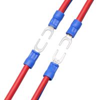 China Custom Double End Spade Fork Terminal with Red Blue Insulated Jumper Wire Harness for Battery for sale