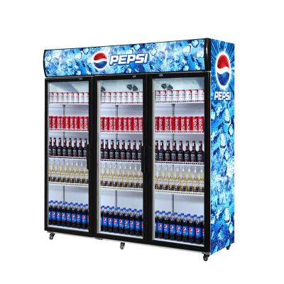 China 1200L Upright Triple Glass Door Refrigerator with Digital Thermostat and Air Cooling System for sale